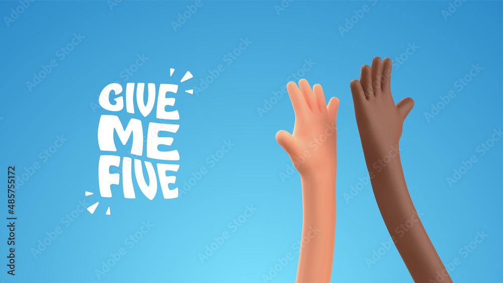 High five 3d cartoon hands vector illustration. Multiethnic friendship ...