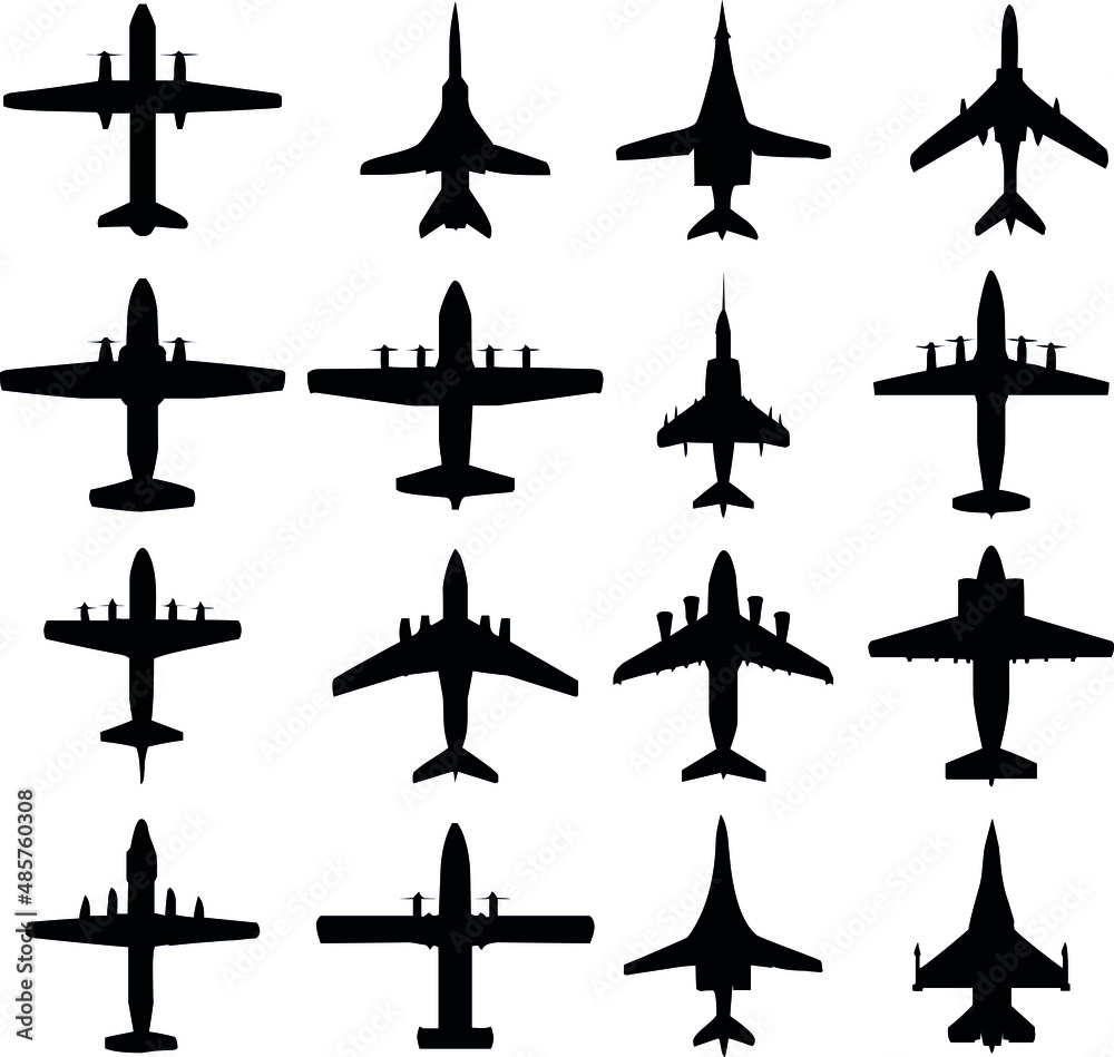 Different airplane, aircraft, Aeroplan, plane and aviation icons ...