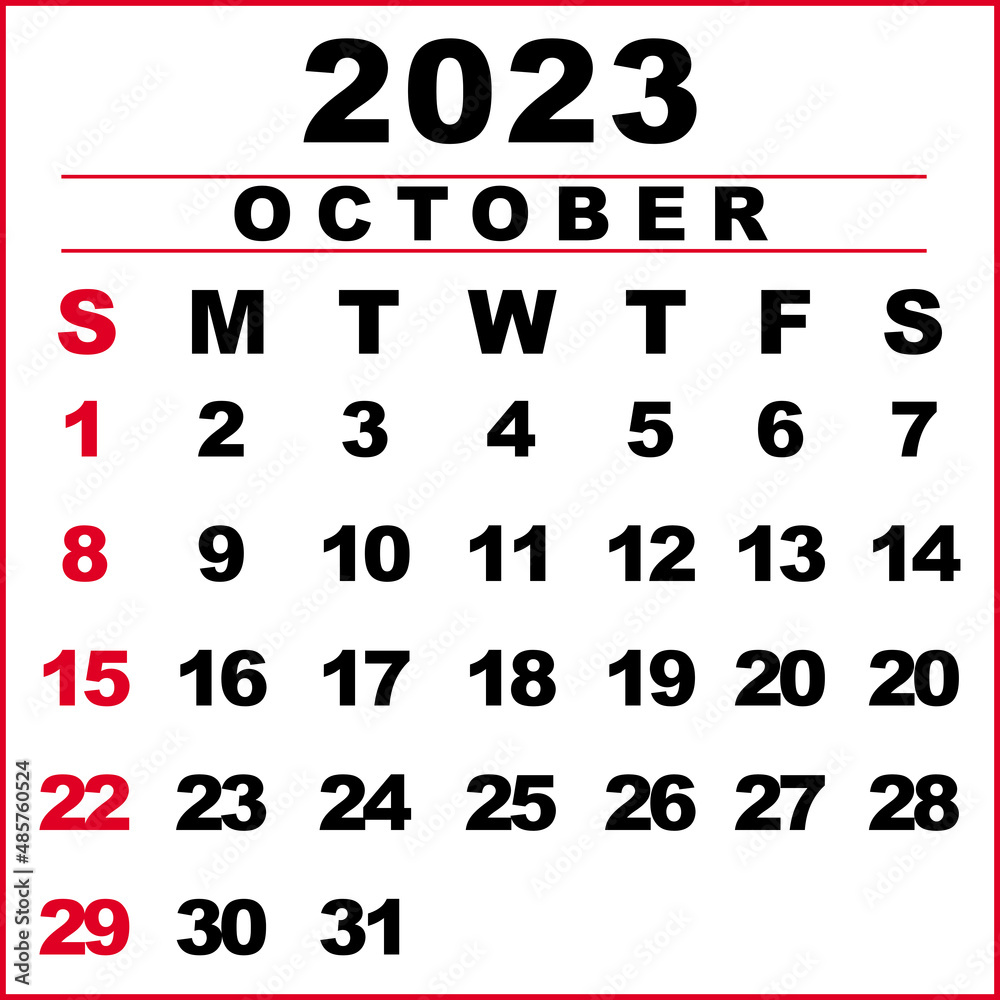 October 2023 Calendar Illustration The Week Starts On Sunday Calendar 