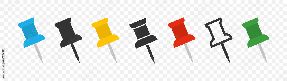 Pin icons isolated on transparent background. Pins for noticeboard and ...