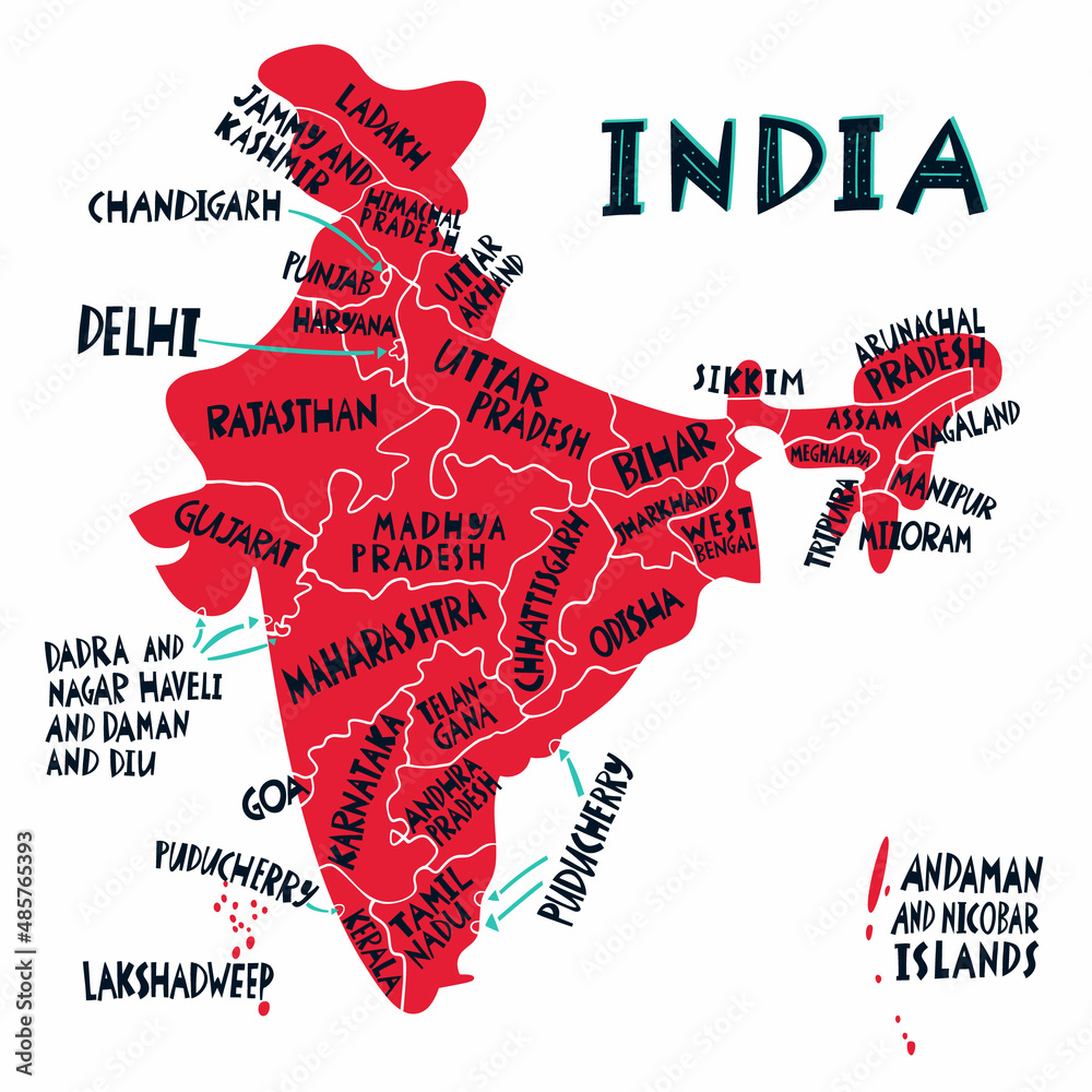 Vector Hand Drawn Stylized Map Of Indian States And Territories Travel vector-hand-drawn-stylized-map-of-indian-states-and-territories-travel
