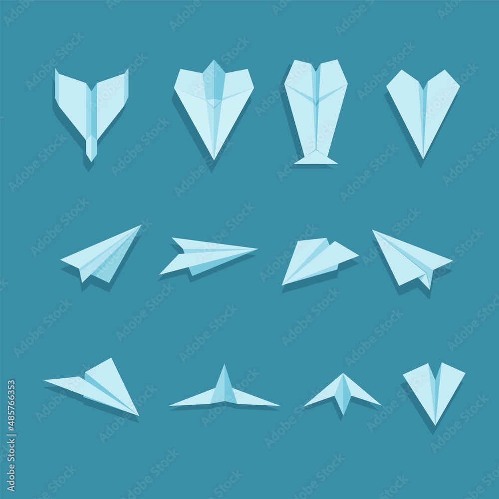 Airplane paper origami icon collection set illustration vector Stock ...