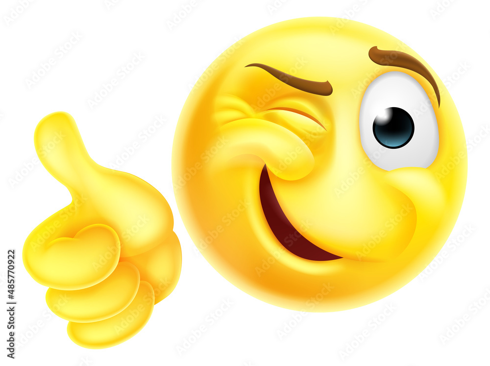 Winking Thumbs Up Cheeky Emoticon Cartoon Face Stock Vector | Adobe Stock