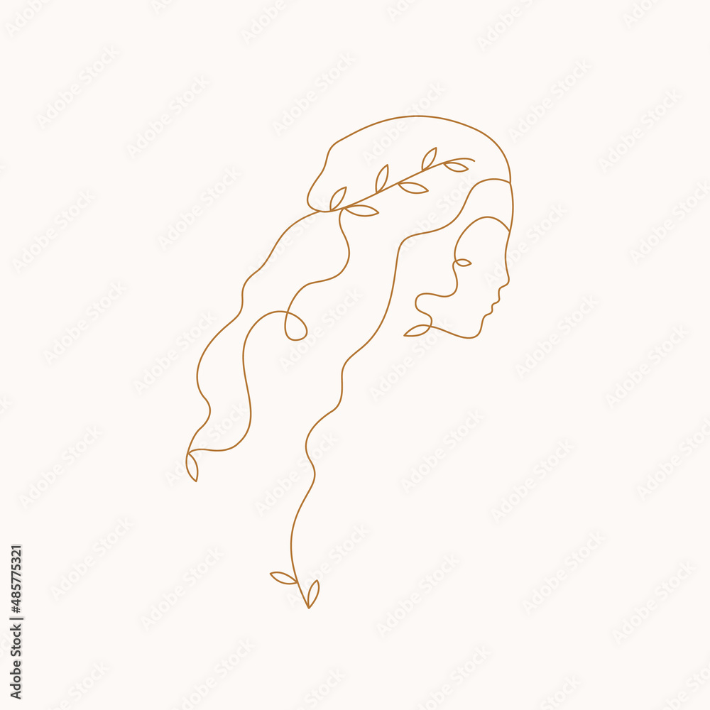 Woman outline silhouette. Female monoline portrait. Greek goddess. Line ...