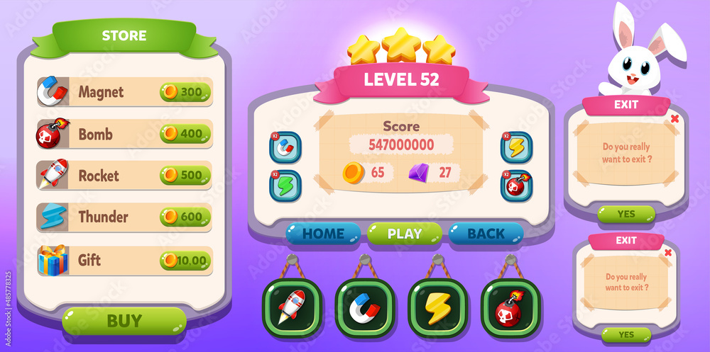 Game Ui Kit Menus, pop up, screens and Game elements Stock Vector ...