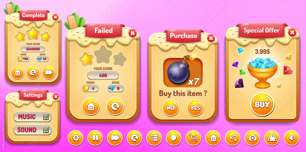 Game Ui Kit Menus, pop up, screens and Game elements Stock Vector ...