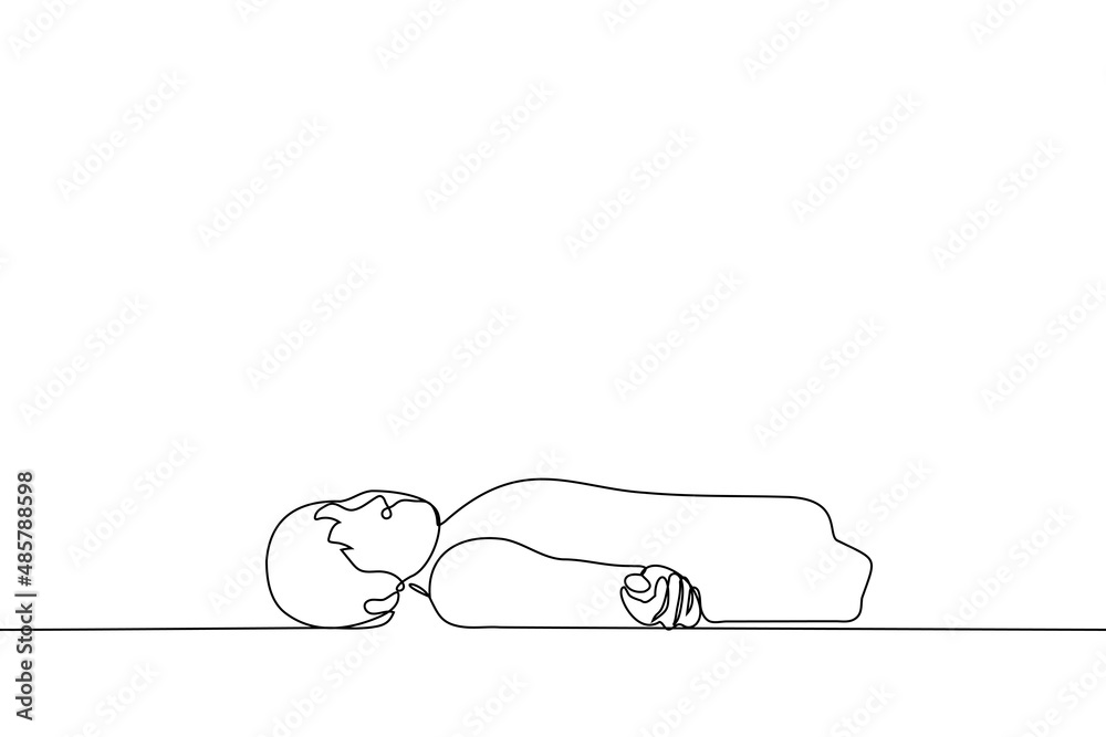 Vetor de body of man lying on floor - one line drawing vector. man lies ...