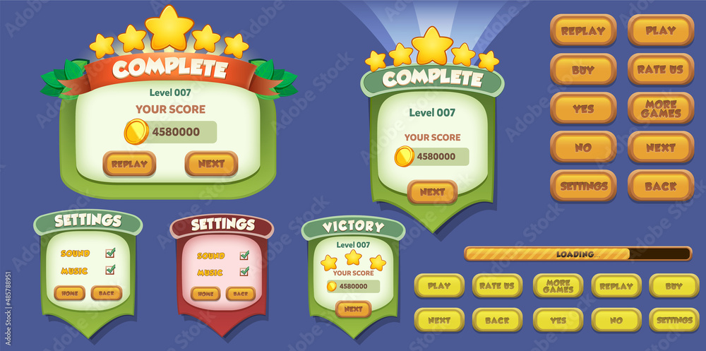 Game Ui Kit Menus, pop up, screens and Game elements Stock Vector ...