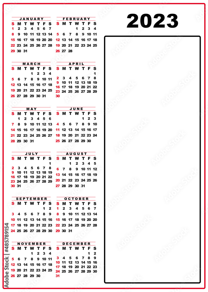 2023 70x50 Calendar - Ready for Print - Red Frame Black and White ...