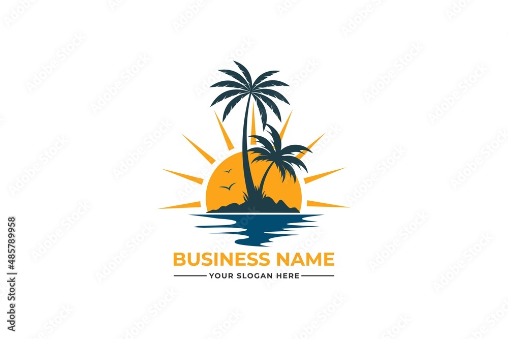 palm tree logo. sea beach logo design. nature logo design. sea logo ...