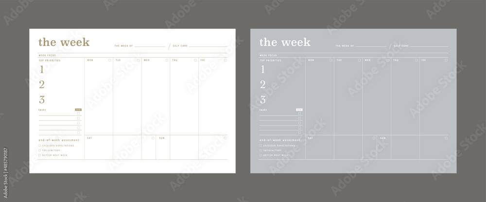 2 Set of minimalist planners. Weekly planner template. Clear and simple ...