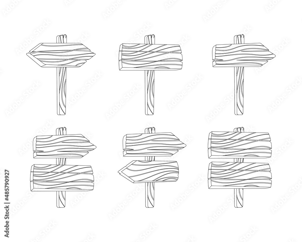 Wooden black line empty billboard set vector. Continuous line drawing ...