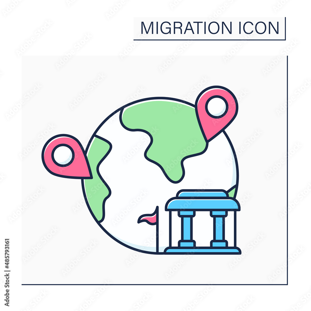 Assisted migration color icon. Managed relocation. Moving to another ...