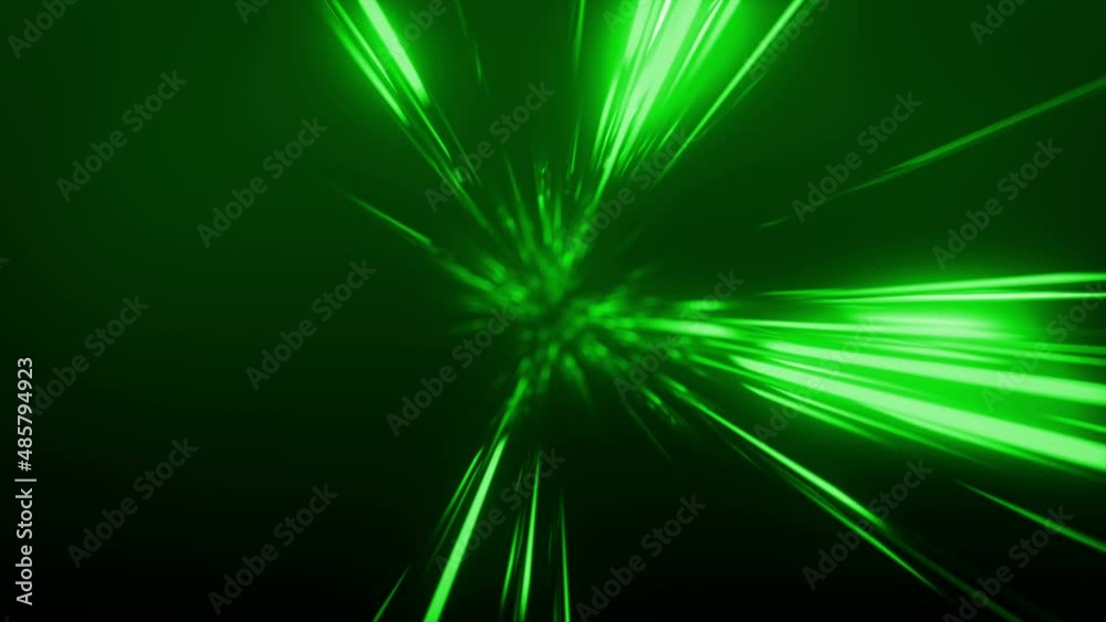 The green light ray quickly moved through the camera. Abstract Green ...
