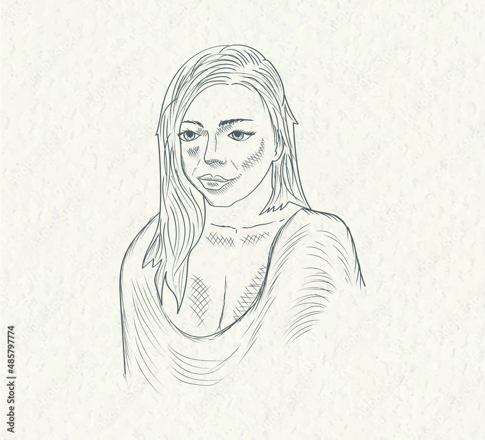 Anime girl. Beautiful sketch illustration drawn by hand with a stylus ...