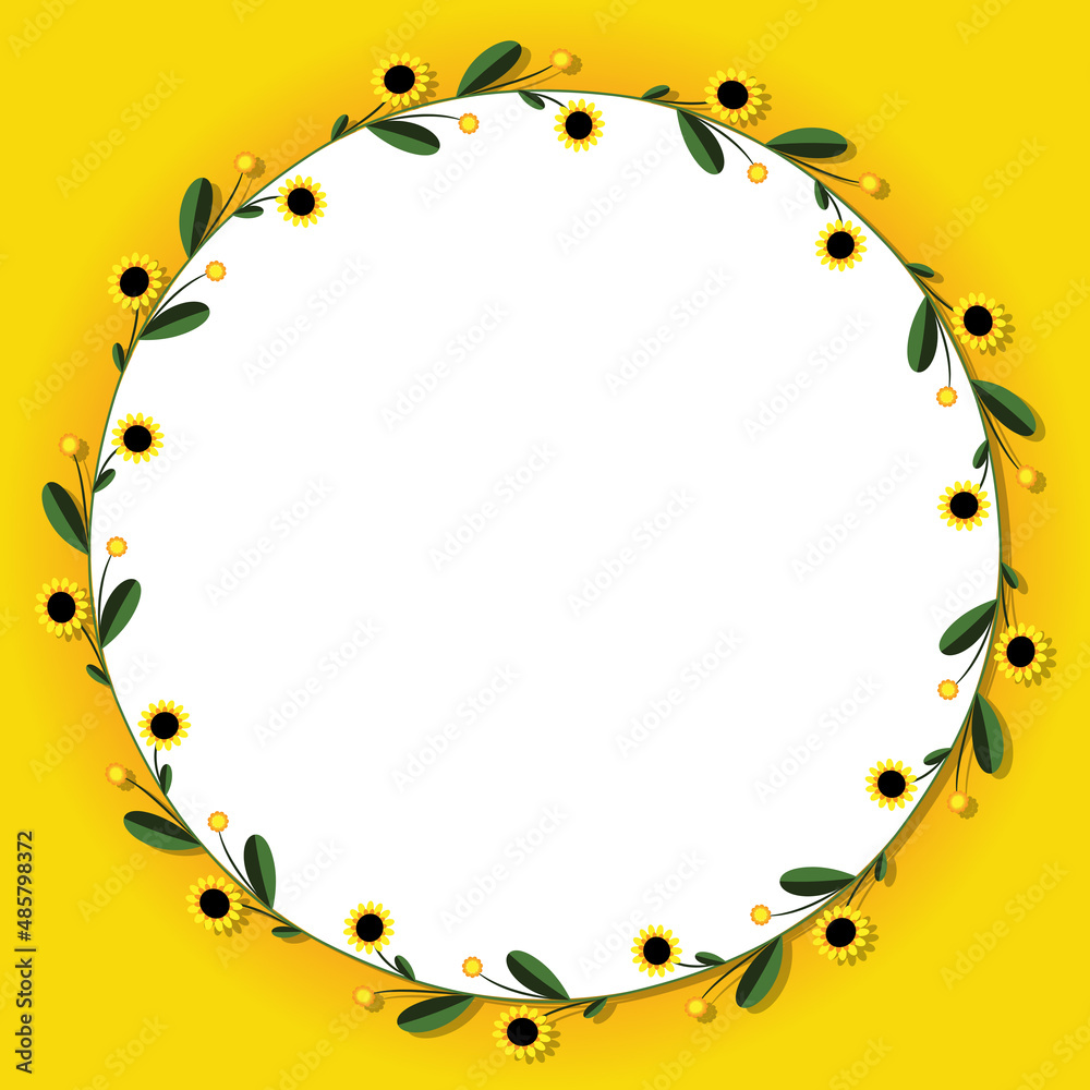 sunflowers text frame bright flowers background empty yellow white ...