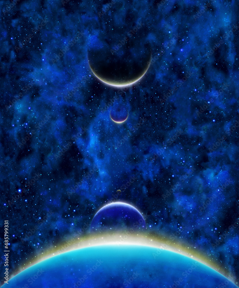 Earth heavenly bodies celestial bodies with color lines above in blue ...
