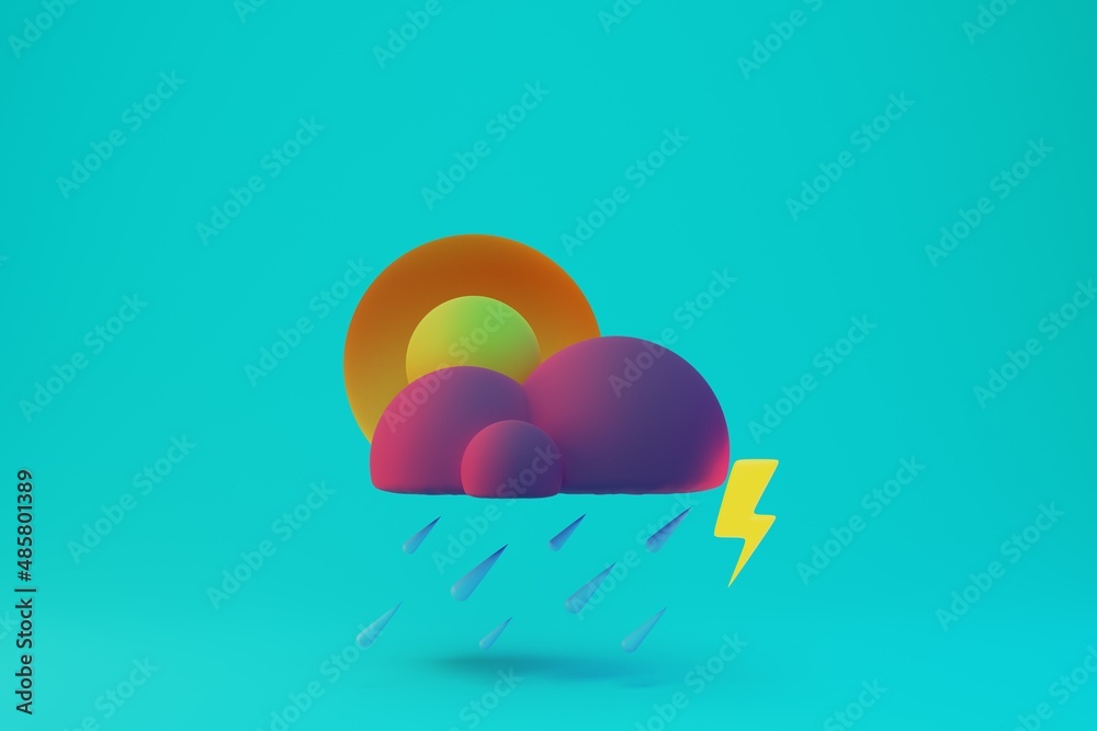 stormy rainy weather icon in 3d illustration render with thunder sign ...