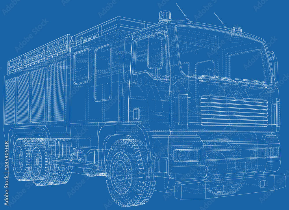 Fire Engine outline vector. Fire truck isolated on blue background ...