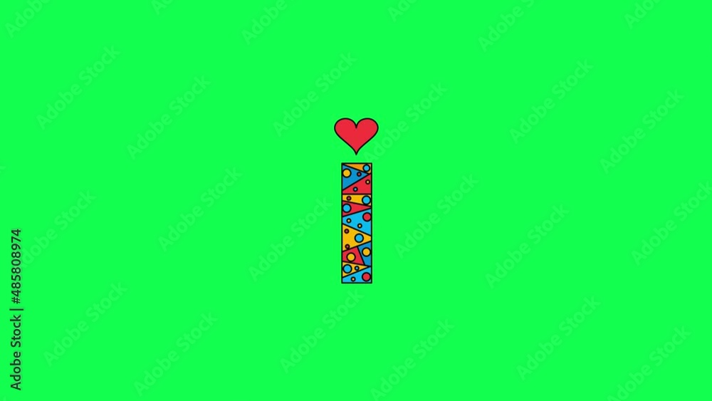 Letter I with heart. Animated unique font made of circles and triangles ...