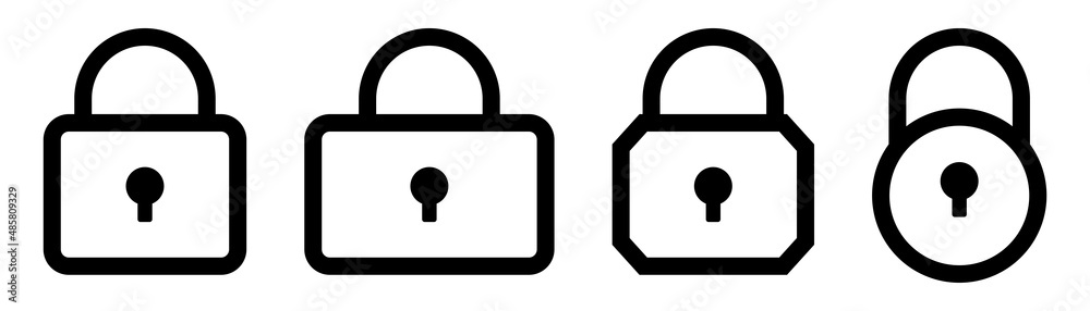Padlock icon set. Outline lock symbol vector. Padlock icon in line ...