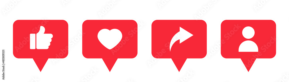 Like, share, user symbol. Thumb up and like heart. Comment and share ...