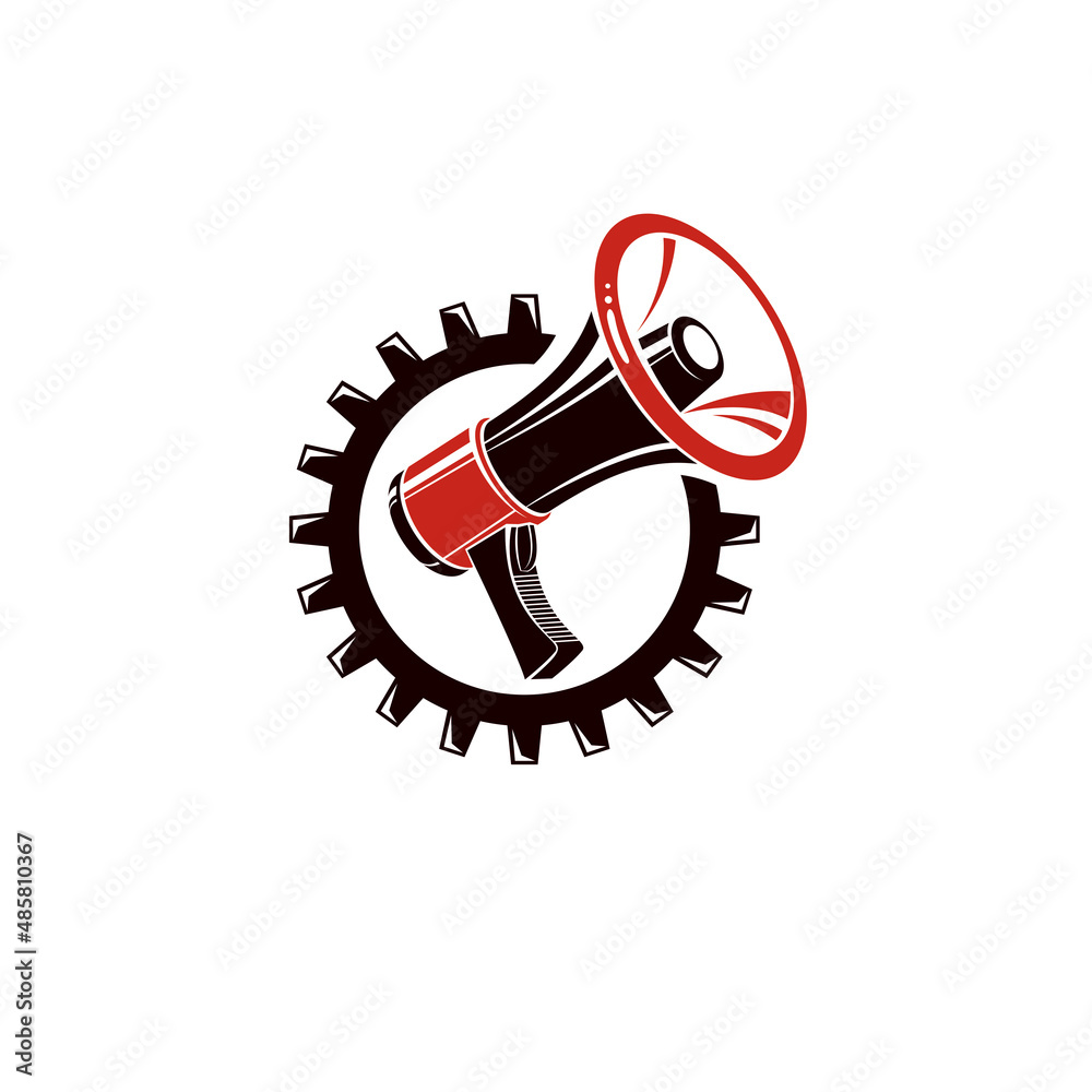 Vector winged illustration composed with megaphone equipment surrounded ...