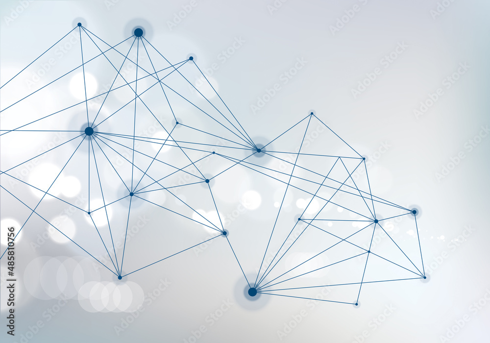 Connected 3d mesh technology and science background. With blurred ...