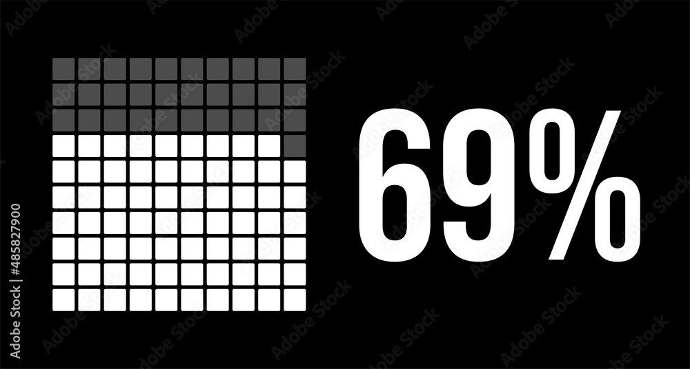 69 percent diagram, sixty-nine percentage vector infographic. Rounded ...