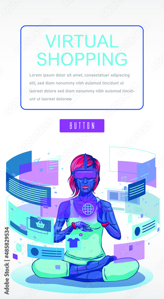 Virtual reality concept Virtual Shopping Flat Illustration Metaverse ...