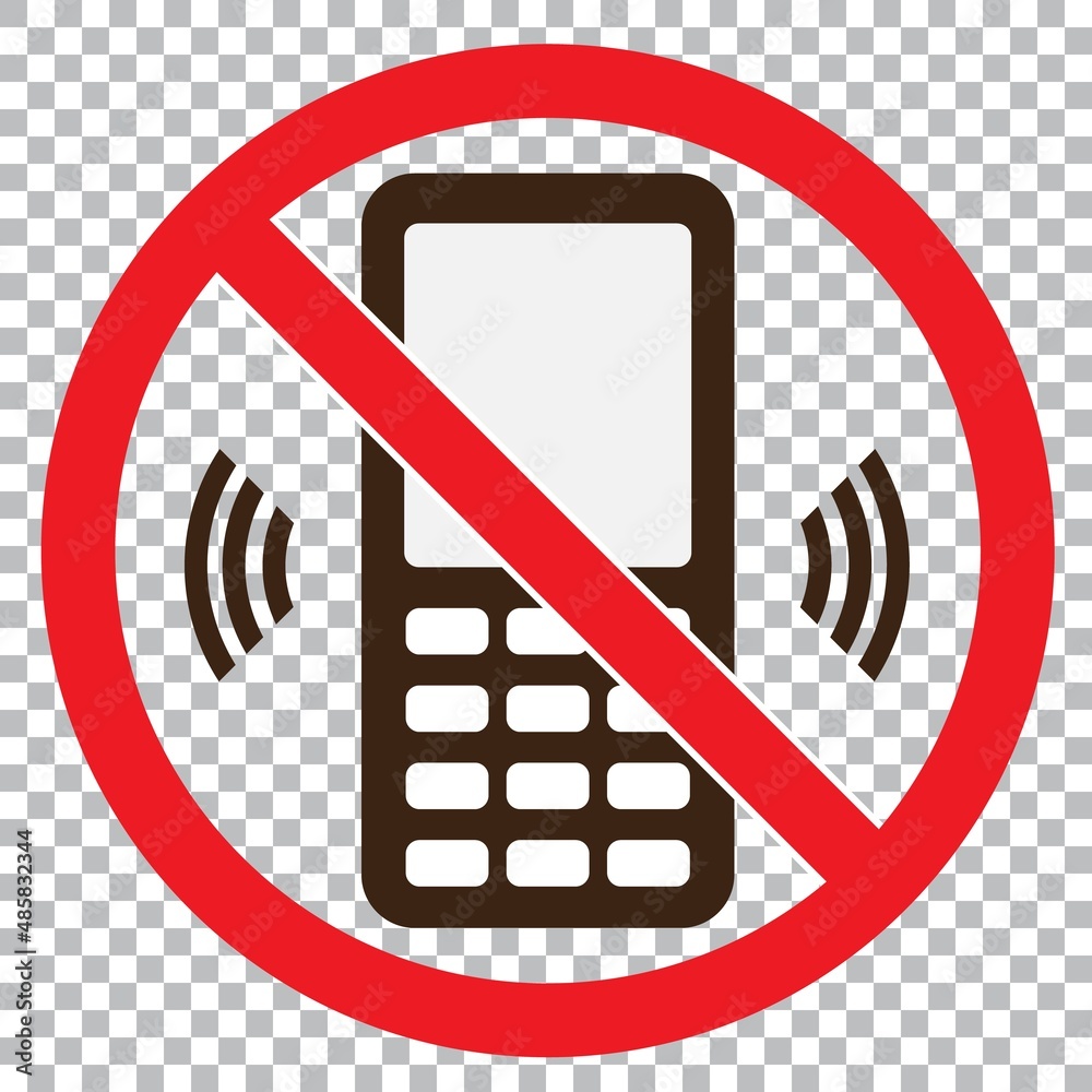 Cell telephone warning stop sign icon on transparent background. Push ...
