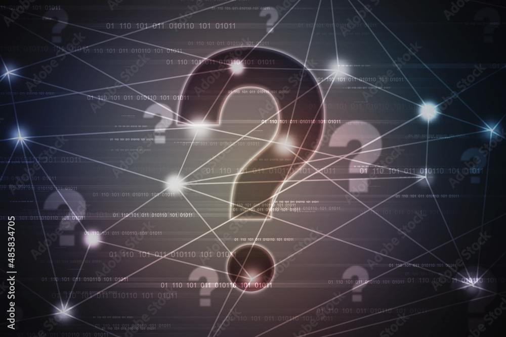 2d illustration question mark,Cyber Technology Background,Concept of ...