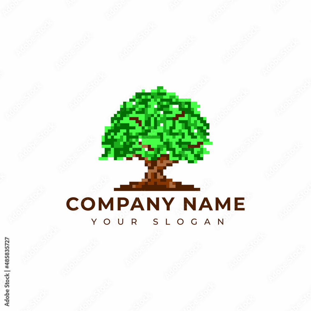 Pixel art Oak tree logo design Stock Vector | Adobe Stock
