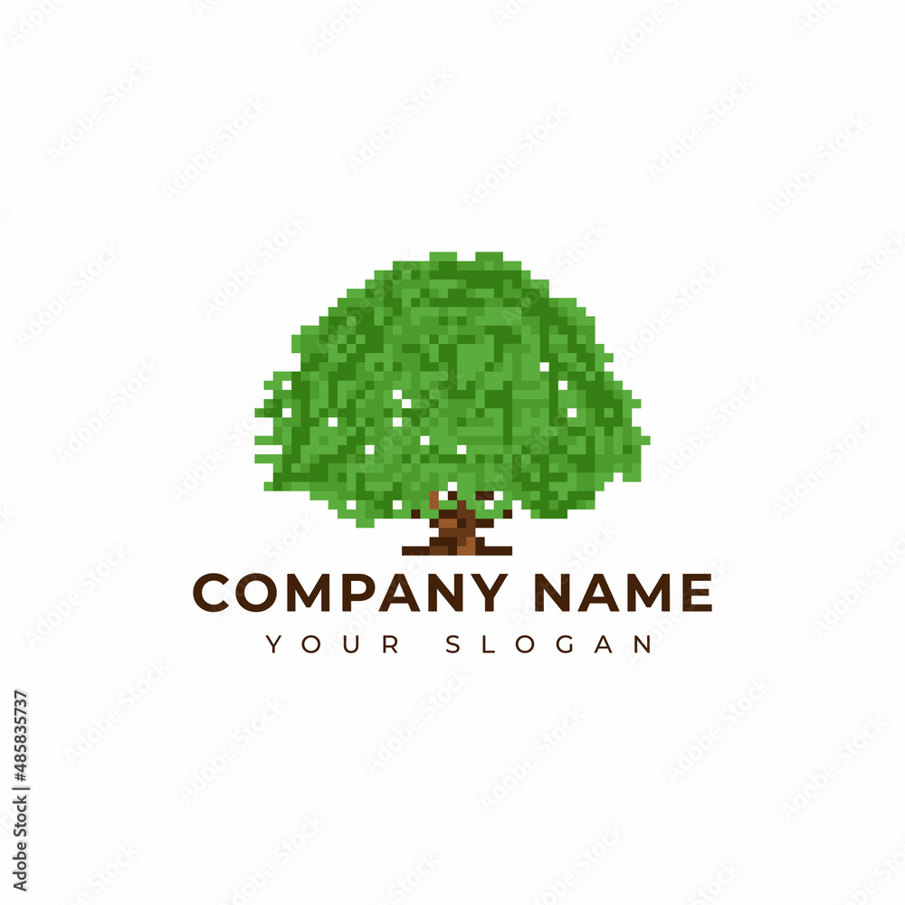 Pixel art Oak tree logo design Stock Vector | Adobe Stock