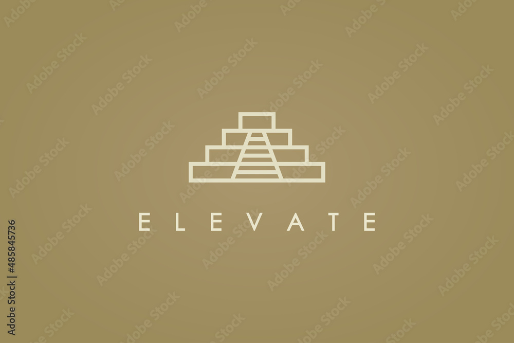 Abstract Elevate Logo. White Geometric Striped Lines Stairs Symbol ...