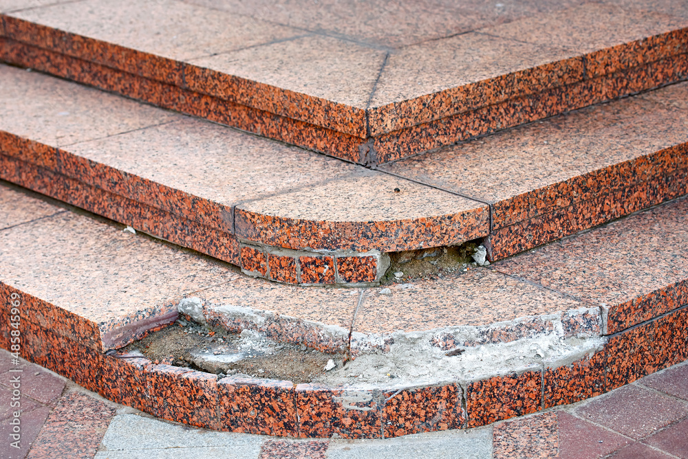 Broken outdoor granite stairs steps, damaged garinte staircase. Broken ...