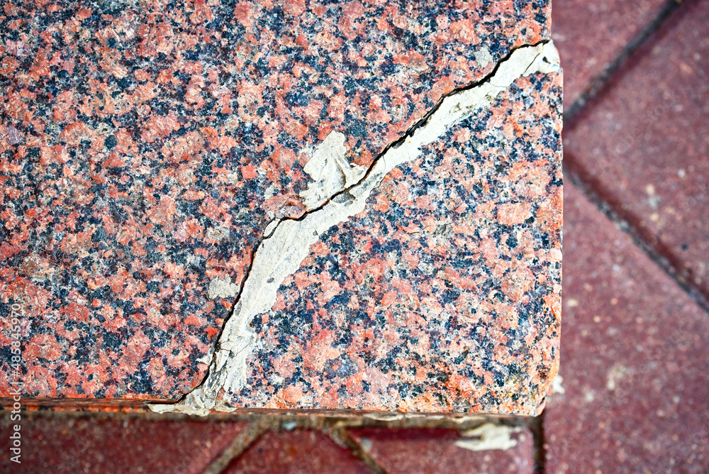 Damaged corner of garinte staircase, broken outdoor granite stairs ...