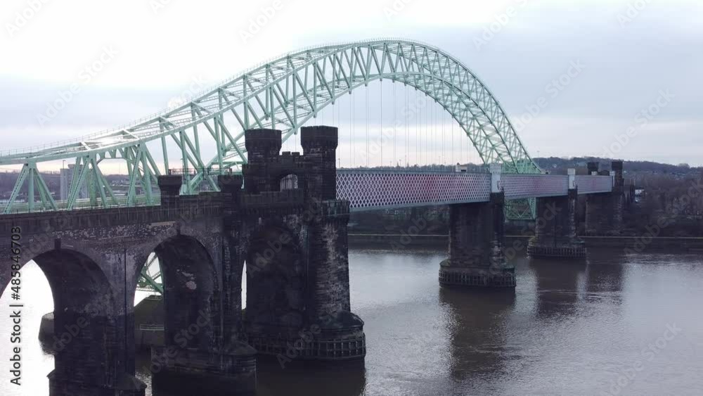 Silver Jubilee through arch bridge toll crossing aerial view on River ...