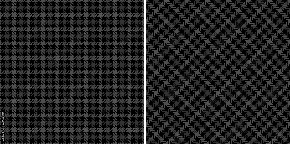 Tweed check plaid pattern in black and grey. Seamless herringbone ...