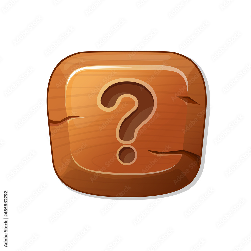 question mark. wooden button in cartoon style. an asset for a GUI in a ...