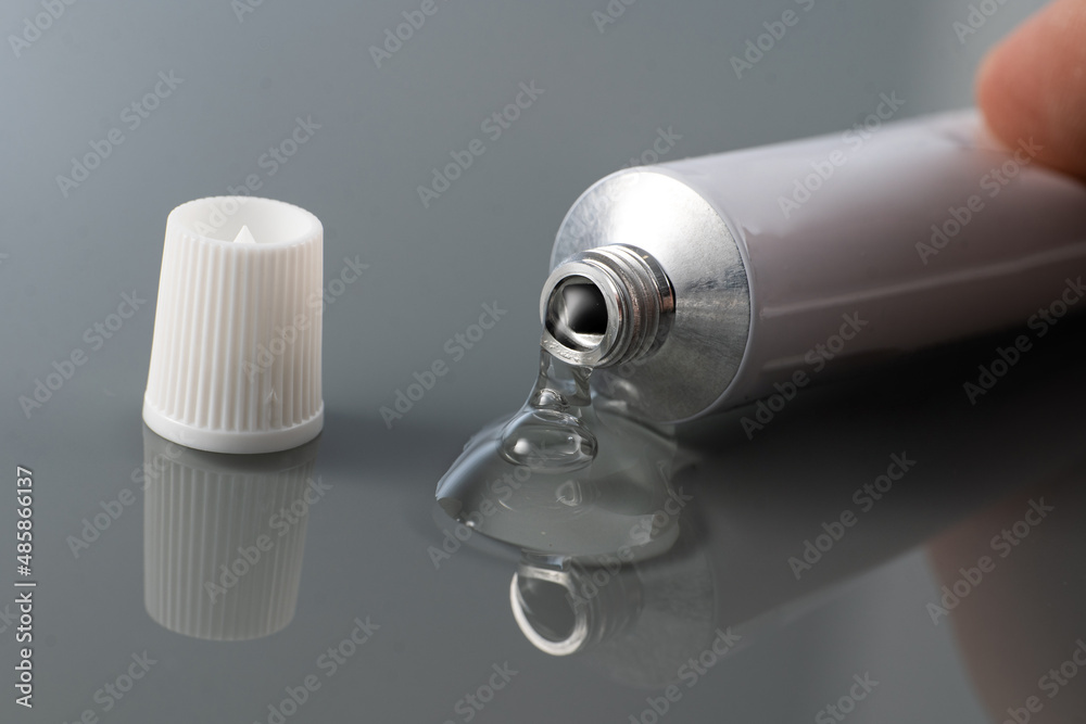 gel for external use is slightly squeezed out of the tube next to the ...