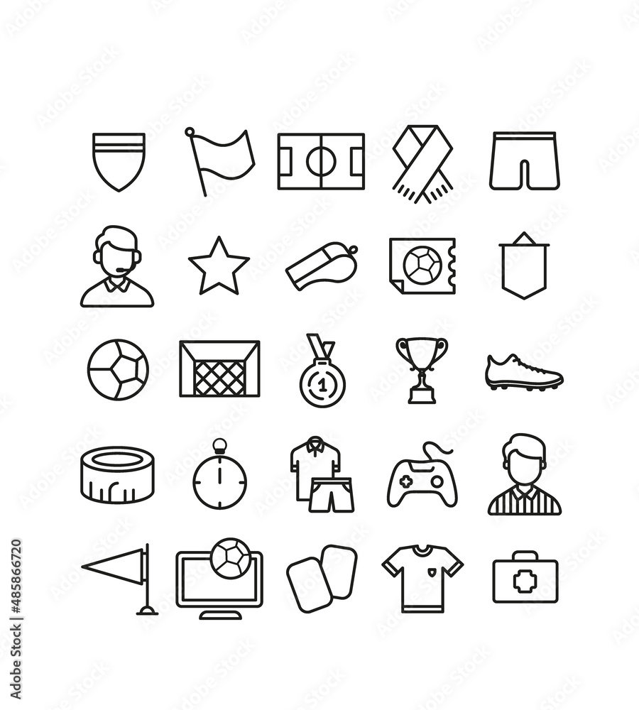 Soccer line icon set, football symbols collection, vector sketches ...