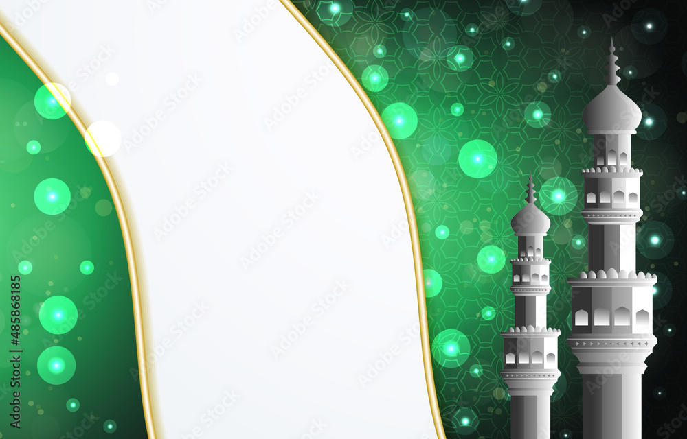 beautiful islamic background with tower in side and green and white ...