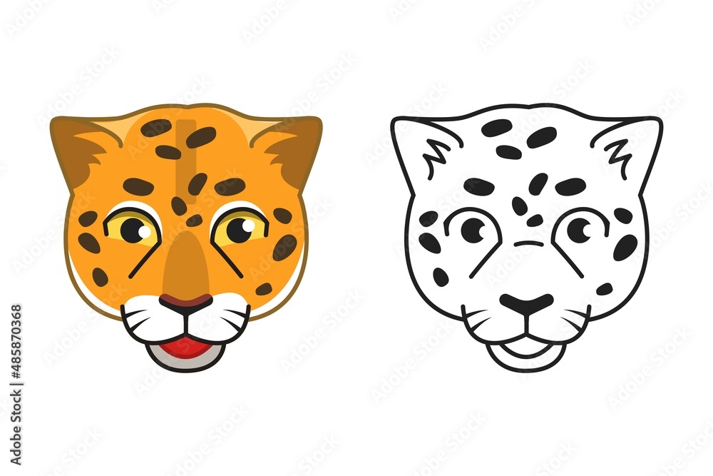 Cartoon leopard head in color and line. Coloring book for kids Stock ...