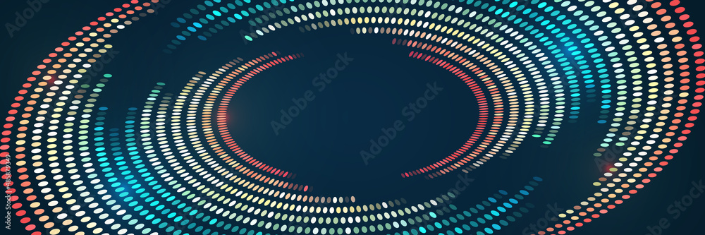 Big data visualization, circle sign. A dynamic array of information. Data sorting process. Big ...