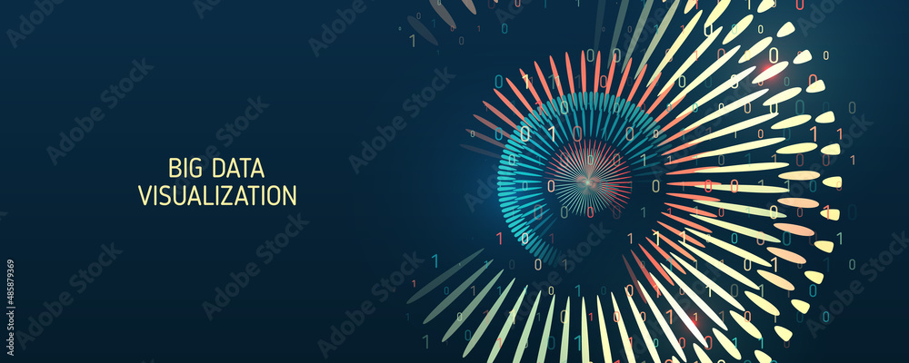 Big data visualization, 3d sphere. A dynamic array of information. Data sorting process. Big ...