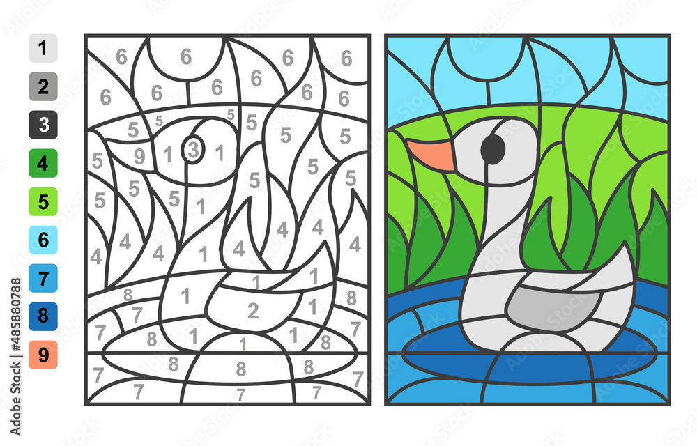 Simple level vector coloring farm animal bird goos, color by numbers ...