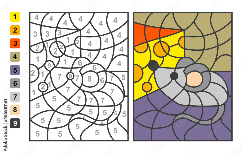 Simple level vector coloring farm animal mouse, color by numbers ...