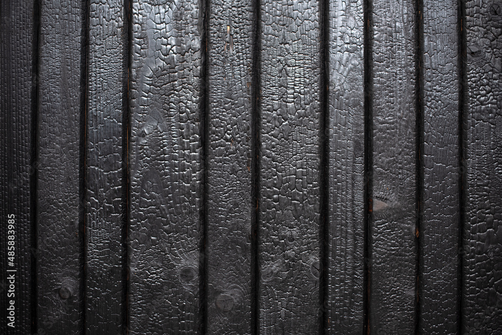 Burnt wood background texture. Burnt wooden boards closeup. Sho-Sugi ...