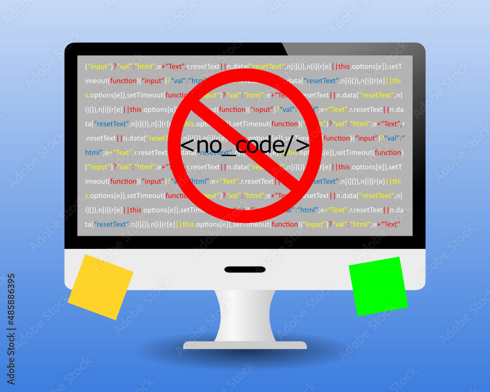 No-code and stop sign is put on computer screen with code background ...